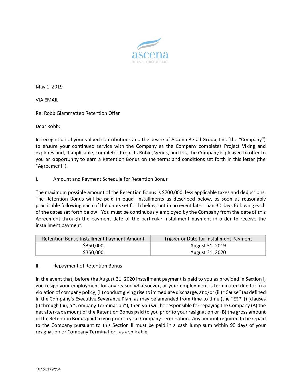 Retention Bonus Letter Template Retention Bonus Letter Template